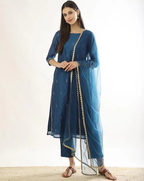 Buy Women Embellished Straight Kurta Suit Set Online at Best Prices in ...