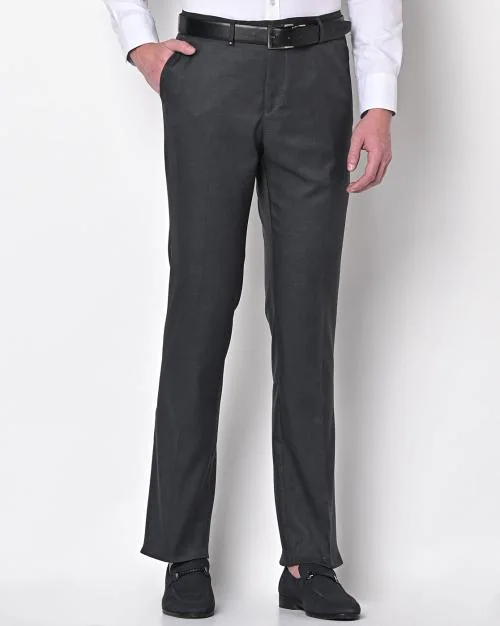 Buy Straight Fit Flat-Front Trousers Online at Best Prices in India ...