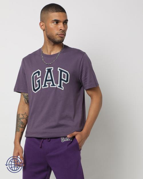 Buy Regular Fit Arch Logo Embroidered Crew-Neck T-Shirt Online at Best ...