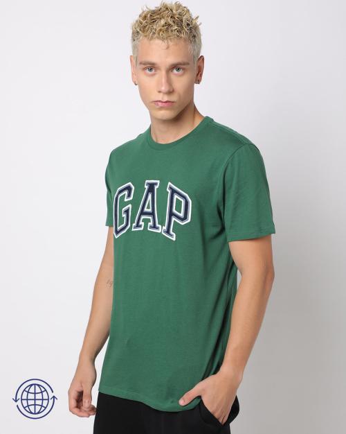 Buy Regular Fit Arch Logo Embroidered Crew-Neck T-Shirt Online at Best ...