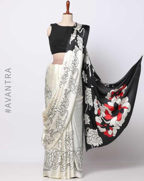 Buy Floral Print Japan Satin Saree Online at Best Prices in India ...