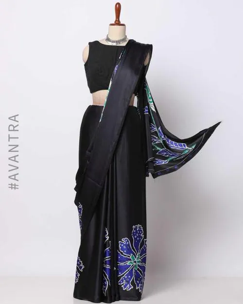 Buy Floral Print Japan Satin Saree Online at Best Prices in India ...