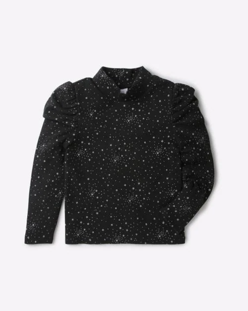 Buy All Over Star Print Top with Gathered Sleeves Online at Best Prices ...
