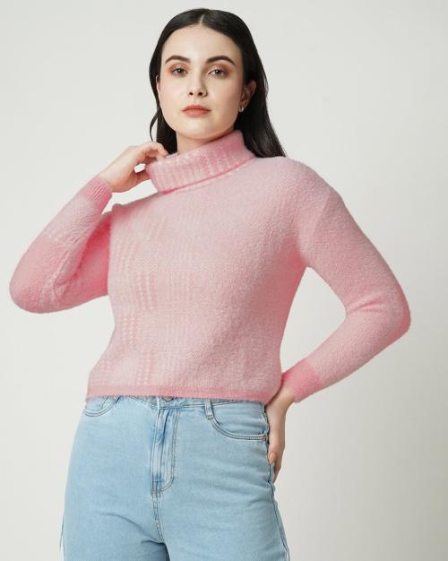 Buy Slim Fit Ribbed High-Neck Pullover Online at Best Prices in India ...