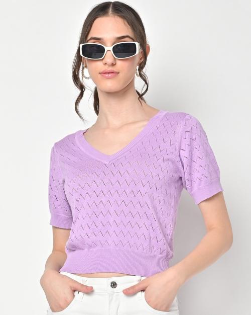 Buy Pointelle-Knit V-Neck Top Online at Best Prices in India - JioMart.