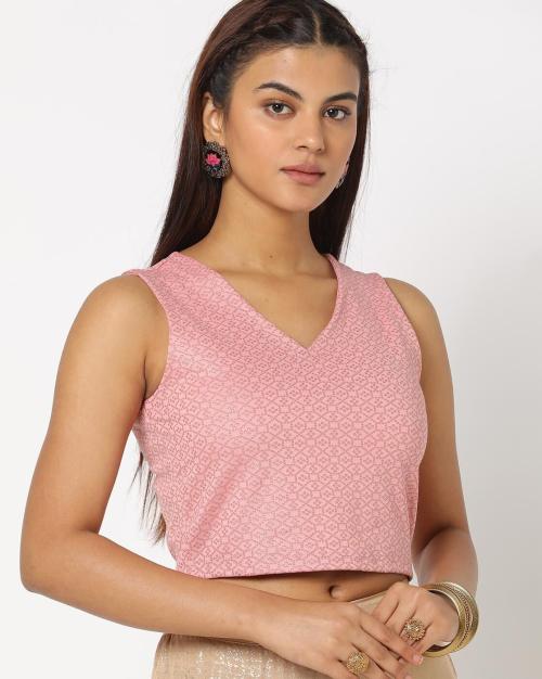 Buy Geometric Pattern V-Neck Crop Top Online at Best Prices in India ...
