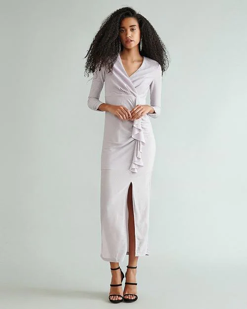 Buy Lurex Overlap Maxi Sheath Dress with Slit Online at Best Prices in ...