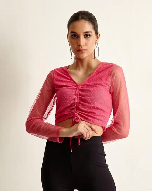 Buy Swiss-Dot Ruched Crop Top Online at Best Prices in India - JioMart.