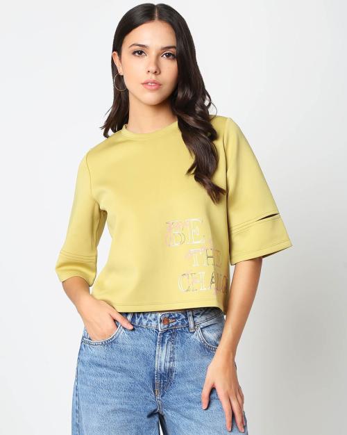 Buy Placement Print Regular Fit Top with Cut-Outs Online at Best Prices ...