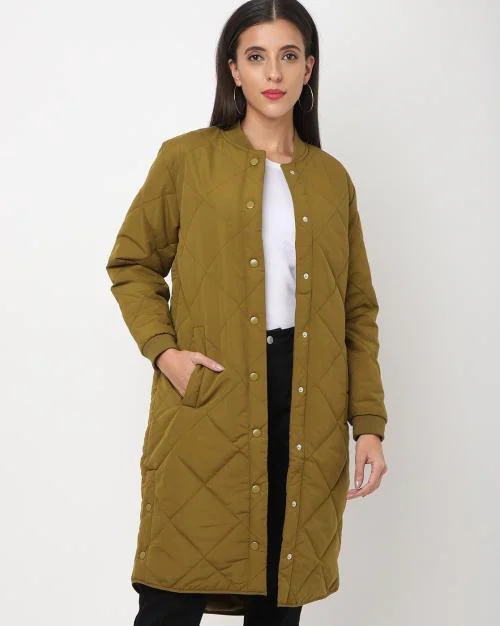 Buy Quilted Button-Down Longline Jacket Online at Best Prices in India ...