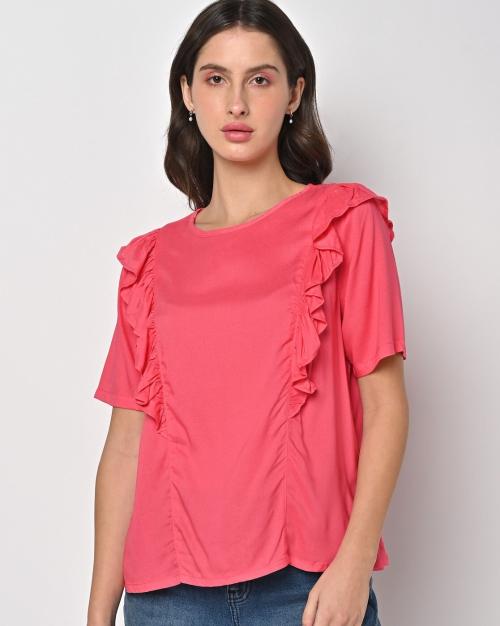 Buy Round-Neck Top with Ruffles Online at Best Prices in India - JioMart.