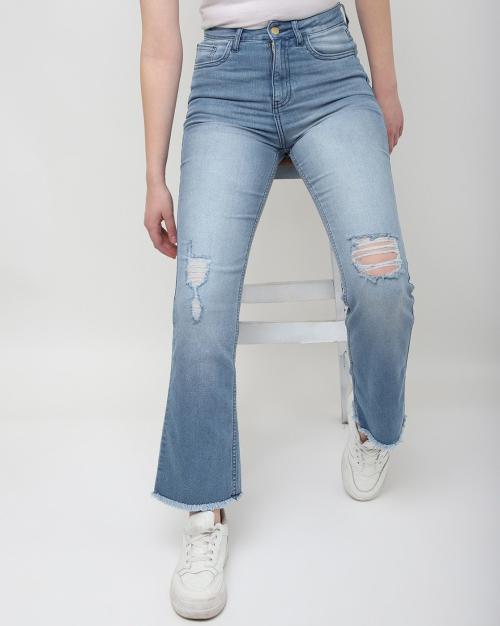 Buy Heavily Washed Distressed Bootcut Jeans Online at Best Prices in India - JioMart.