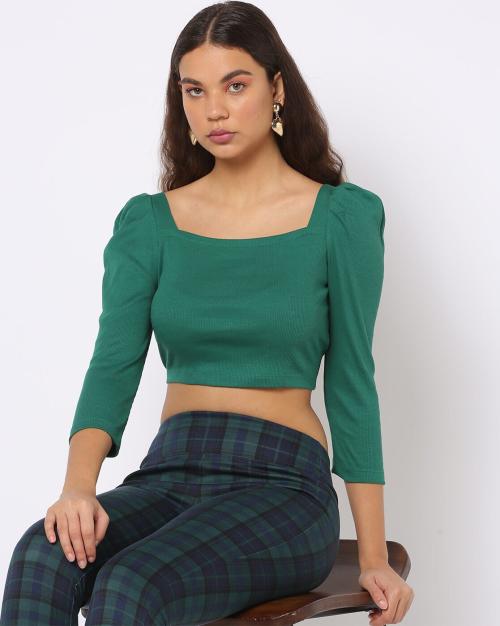 Buy Ribbed Square-Neck Crop Top Online at Best Prices in India - JioMart.