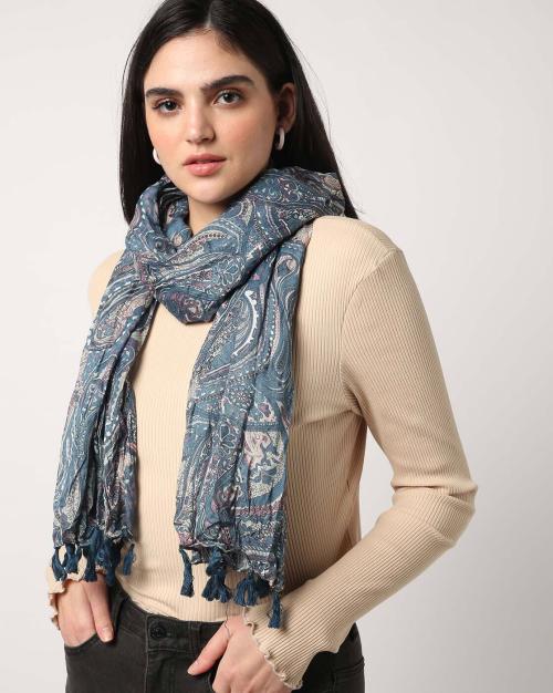Buy Women Paisley Print Scarf with Tassels Online at Best Prices in ...