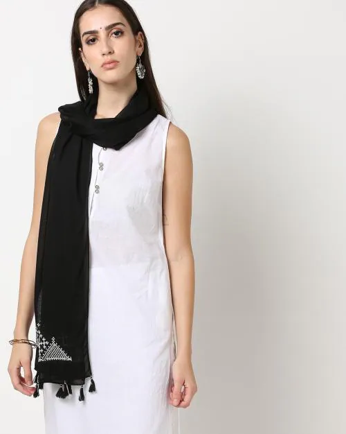 Buy Women Embroidered Stole with Tassels Online at Best Prices in India ...