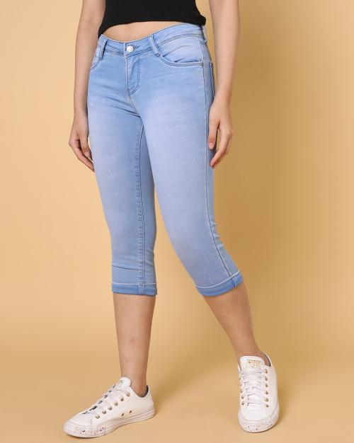 Lightly Washed Slim Fit Capris - JioMart