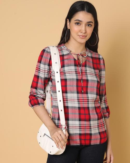 Buy Checked Top with Tie-Up Neckline Online at Best Prices in India ...