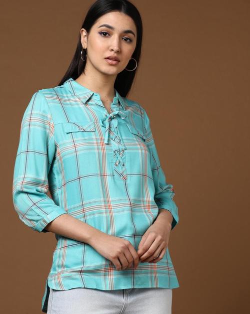 Buy Checked Top with Neck Tie-Up Online at Best Prices in India - JioMart.