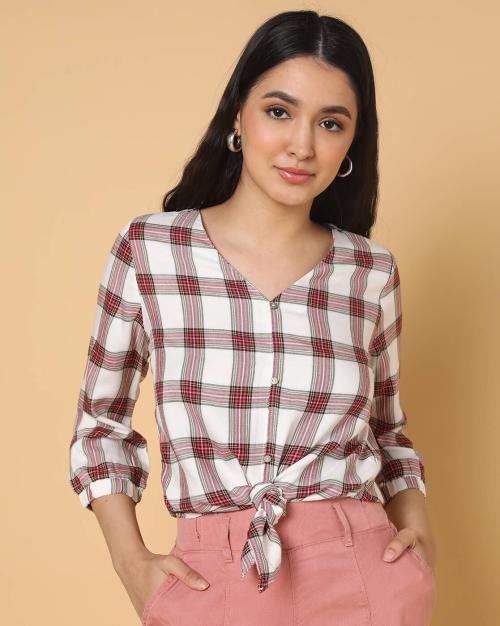 Buy Checked Top with Tie-Up Accent Online at Best Prices in India ...