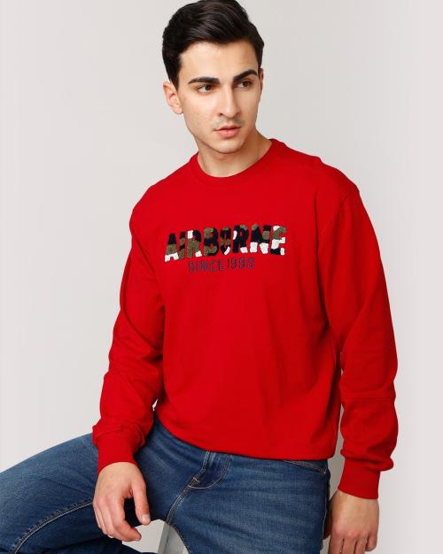 Buy Men Flock Print Regular Fit Crew-Neck Sweatshirt Online at Best ...