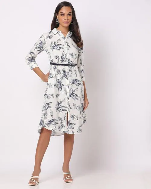 Buy Floral Print Button-Down Shirt Dress Online at Best Prices in India ...
