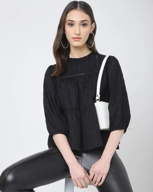 Buy Embroidery Yoke Round-Neck Top Online at Best Prices in India ...