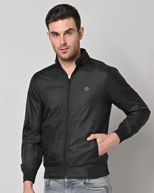 Buy Zip-Front Jacket with Placement Logo Print Online at Best Prices in ...