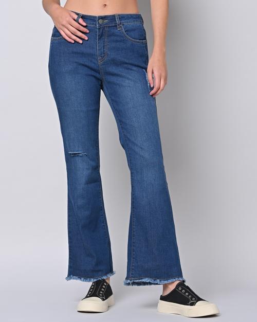 Buy Lightly Distressed Flared Jeans Online at Best Prices in India ...