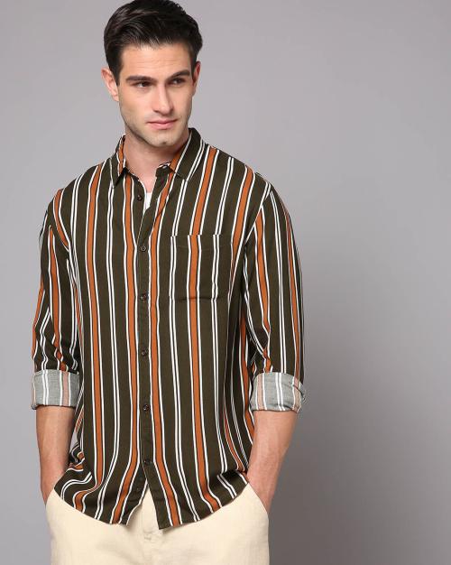 Buy Men Striped Regular Fit Viscose Shirt Online at Best Prices in ...