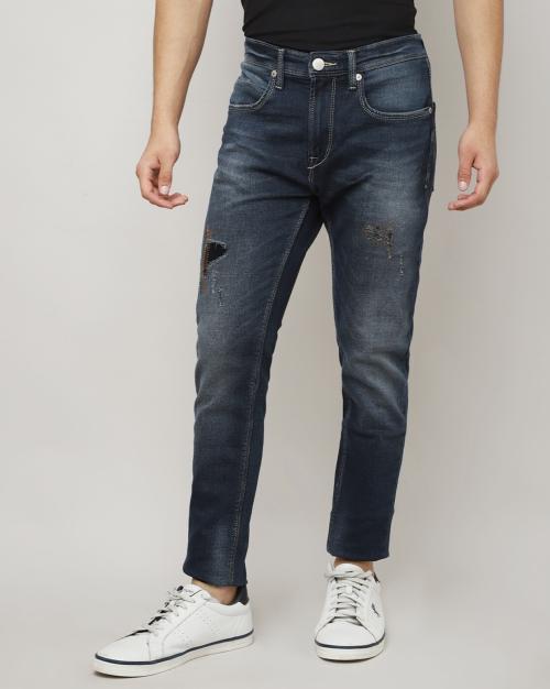 Buy Men Chinox Washed Distressed Super-Skinny Fit Jeans Online at Best ...