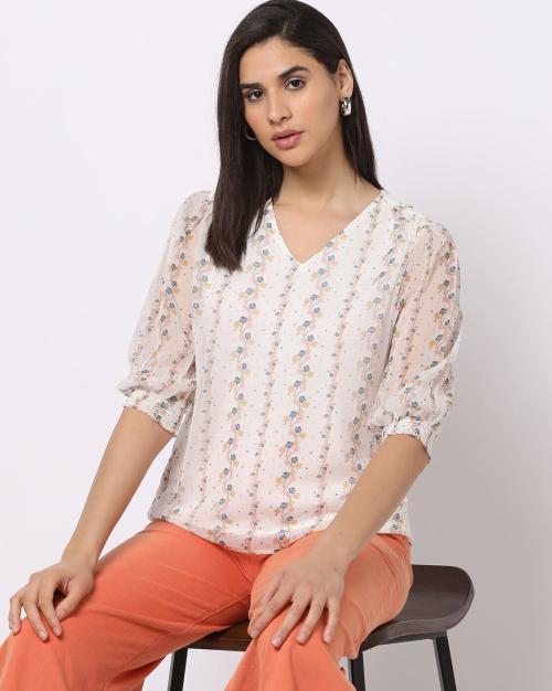 Buy Floral Print V-Neck Top Online at Best Prices in India - JioMart.
