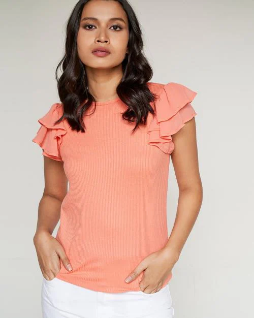 Buy Women Ribbed Regular Fit Top Online at Best Prices in India - JioMart.