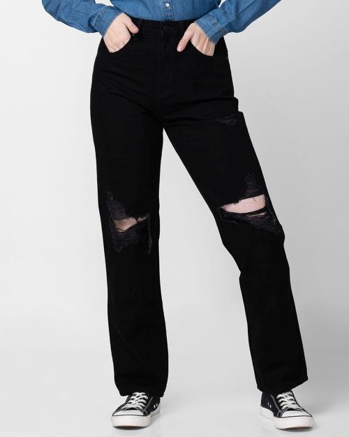Buy Women Straight Fit High-Rise Distressed Jeans Online at Best Prices ...
