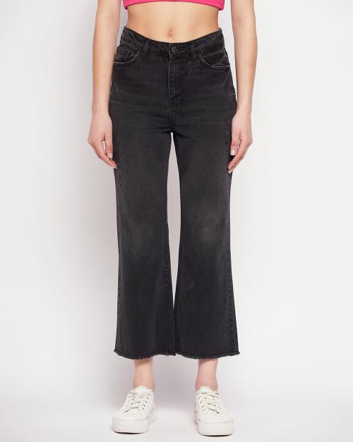 Buy Women Washed Distressed Flared Jeans Online at Best Prices in India ...