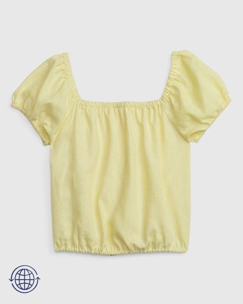 Buy Square-Neck Linen Top With Short Sleeves Online at Best Prices in ...