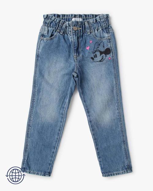 Buy Girls Mid-Wash Minnie Embroidered Tapered Fit Jeans Online at Best ...