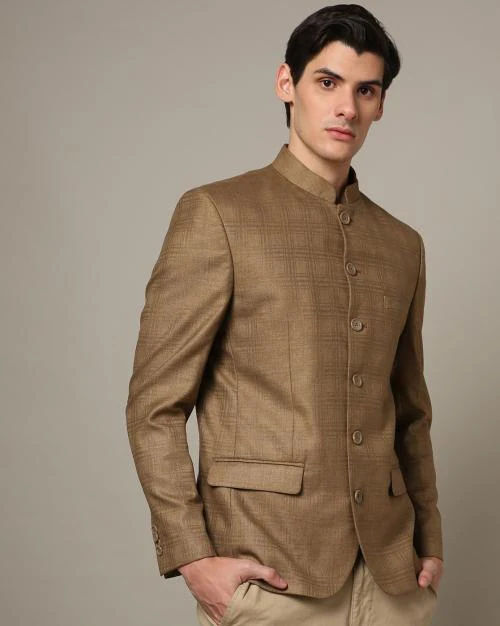 Buy Men Checked Mandarin-Collar Blazer Online at Best Prices in India ...
