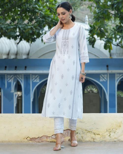 Buy Rayon Staple Printed Straight Kurta Online at Best Prices in India ...