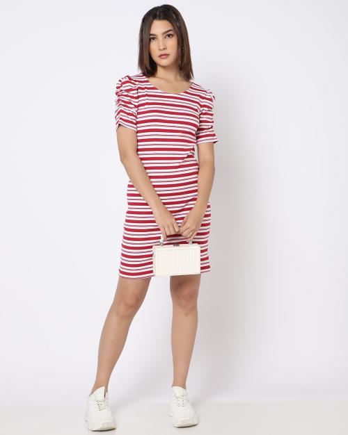 Buy Striped Ruched Sleeve Bodycon Dress Online at Best Prices in India ...