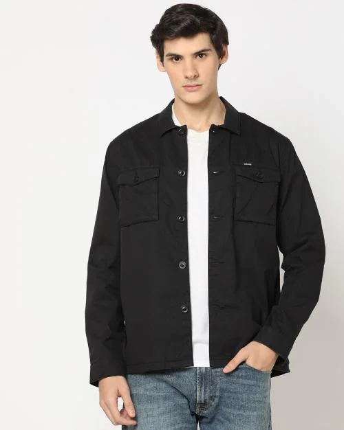 Buy Men Slim Fit Shacket with Flap Pockets Online at Best Prices in ...