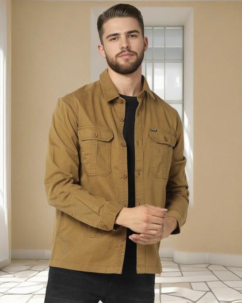 Buy Men Slim Fit Shacket with Flap Pockets Online at Best Prices in ...