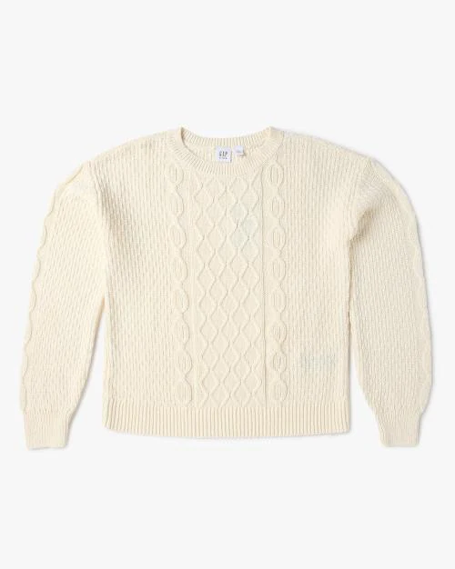 Buy Girls Cable-Knit Crew-Neck Sweater Online at Best Prices in India ...