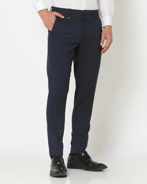 Buy Men Slim Fit Flat-Front Trousers Online at Best Prices in India ...