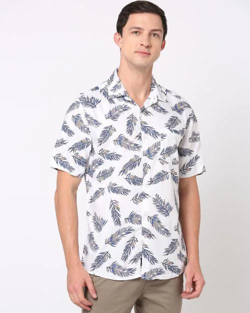 Buy Leaf Print Regular Fit Shirt with Patch Pocket Online at Best ...