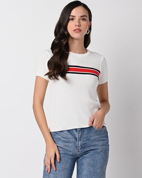 Buy Striped Fitted Crew-Neck Top Online at Best Prices in India - JioMart.