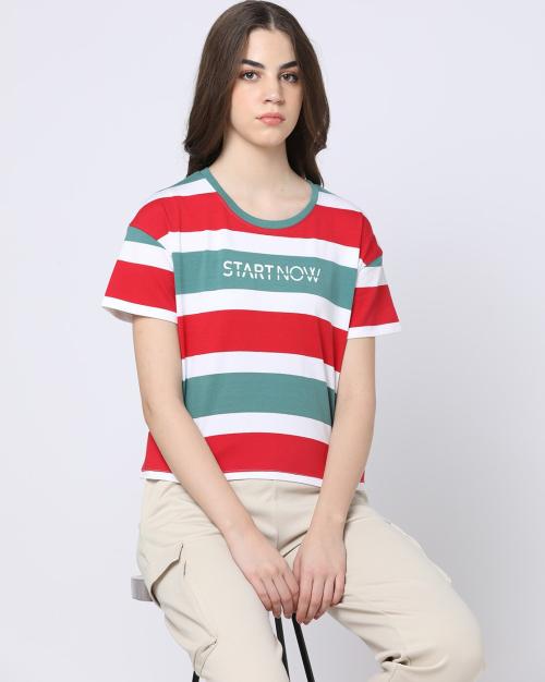 Buy Striped Relaxed Fit Drop-Shoulder Sleeves Top Online at Best Prices ...