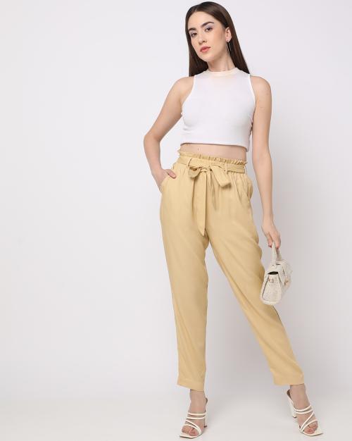 Buy Women Straight Fit Paper Bag Waist Pants Online at Best Prices in ...