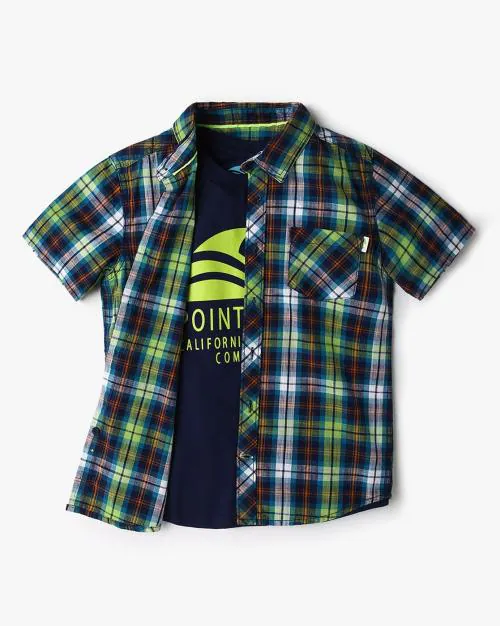 Buy Boys Checked Twofer Shirt with T-Shirt Online at Best Prices in ...