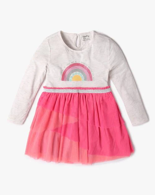 Buy Girls Printed Regular Fit Fit & Flare Tulle Dress Online at Best ...