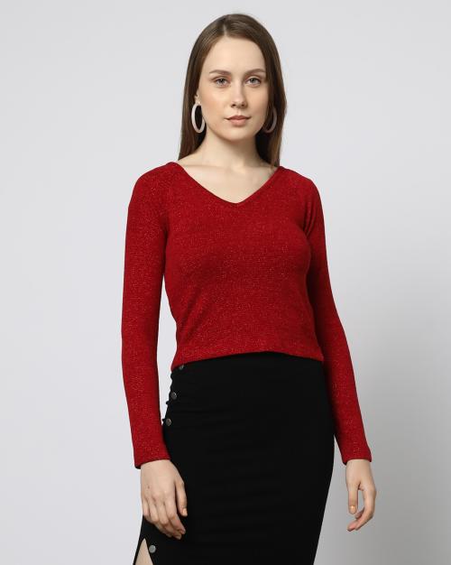 Buy Raglan Sleeves Slim Fit Crop Top Online at Best Prices in India ...
